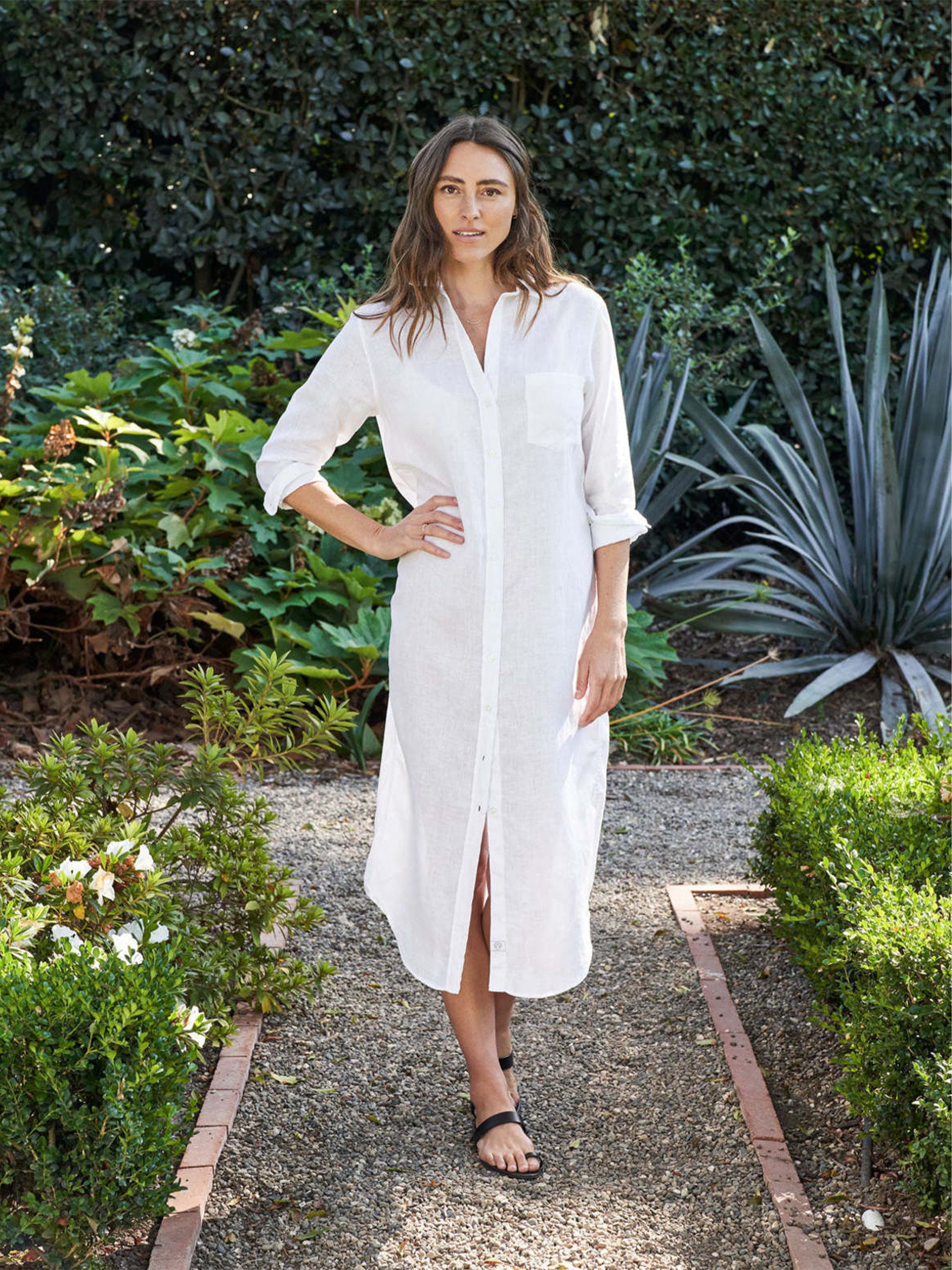 FRANK & EILEEN RORY DRESS LINEN WHITE